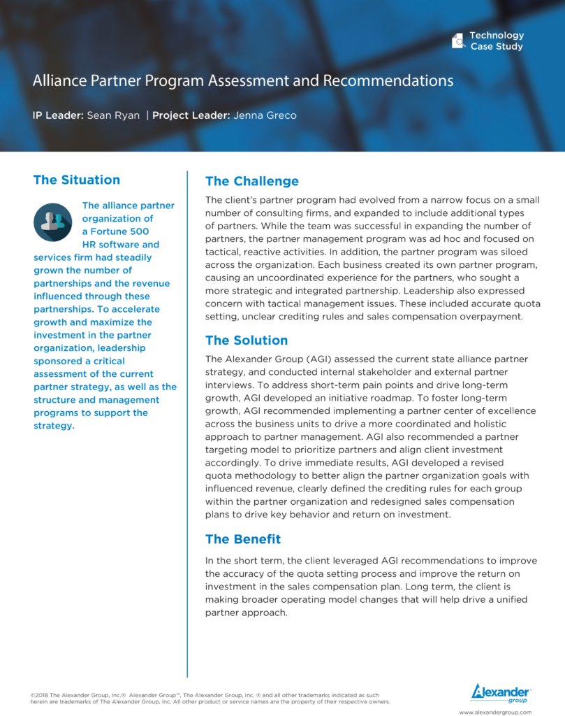 Alliance Partner Program Assessment and Recommendations